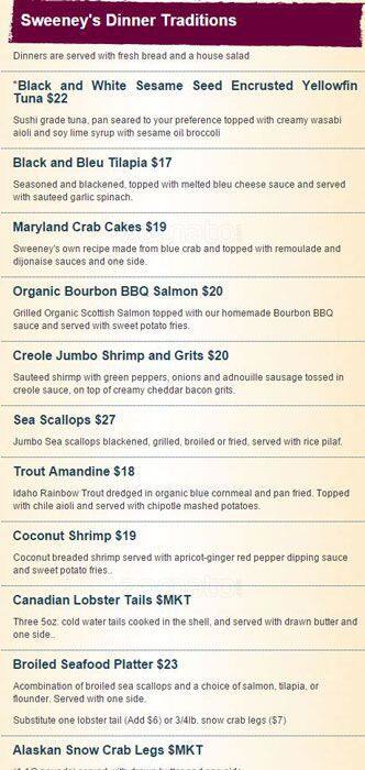 Menu at Sweeney's Seafood Bar & Grill, Centerville