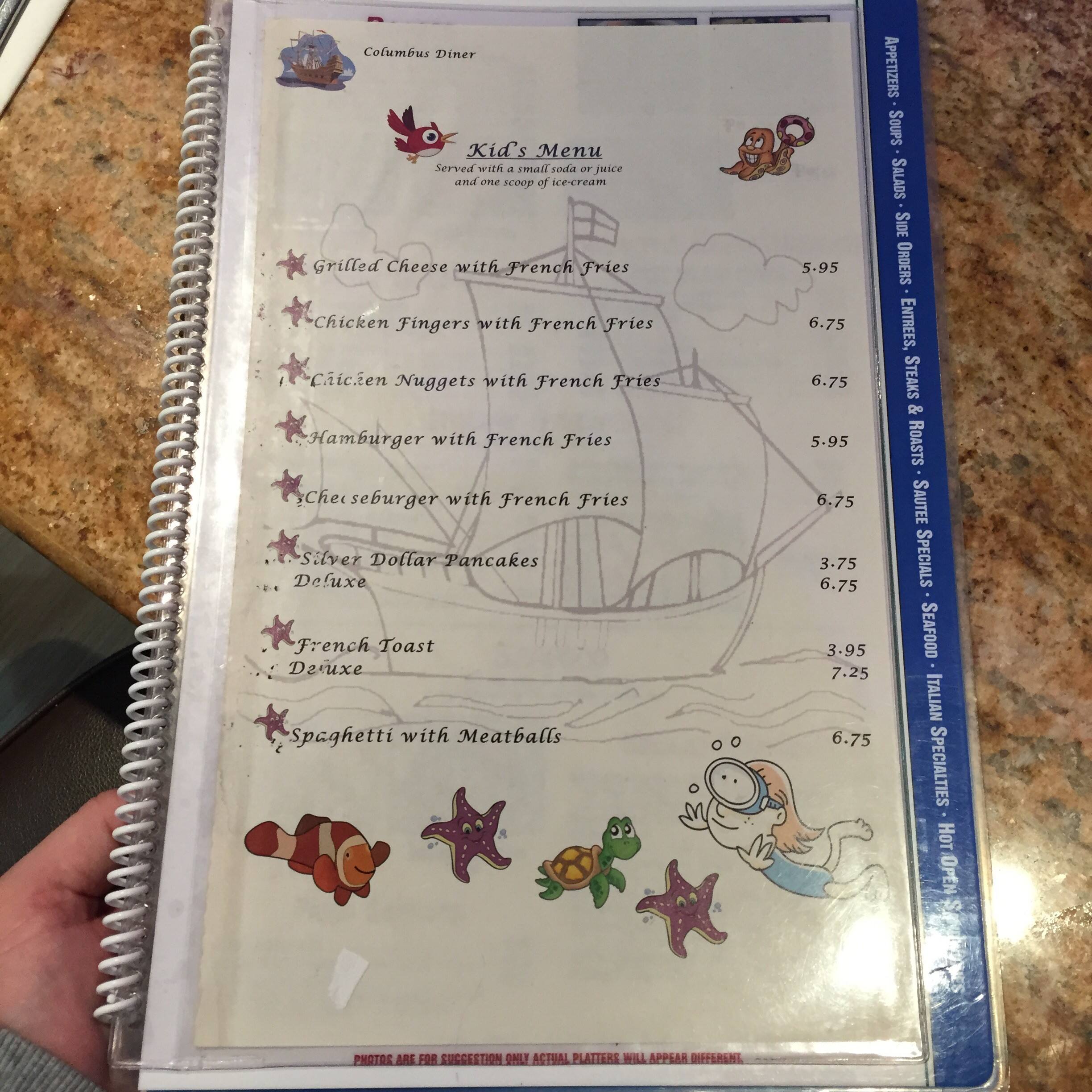 Menu at Columbus Diner restaurant, Mount Vernon