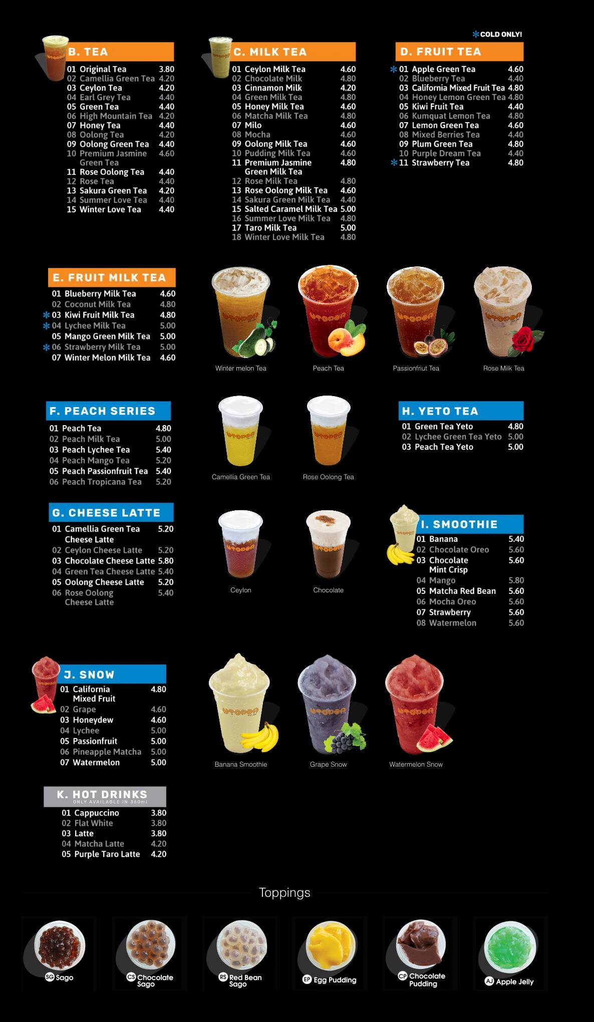 Menu at Utopia cafe, Perth, 312 William Street