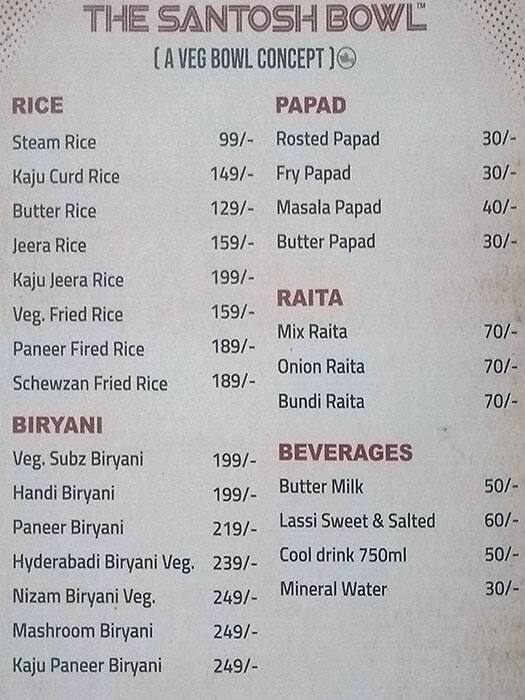 Menu at The Santosh Bowl-Veg Bowl Concept, Hyderabad