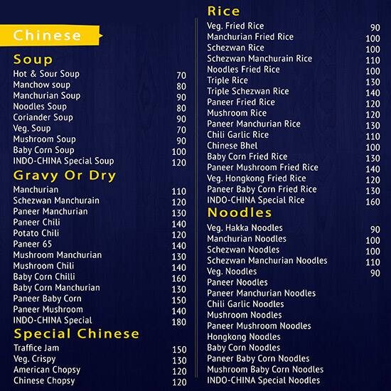 Menu at Indo China Food Junction, Gandhinagar