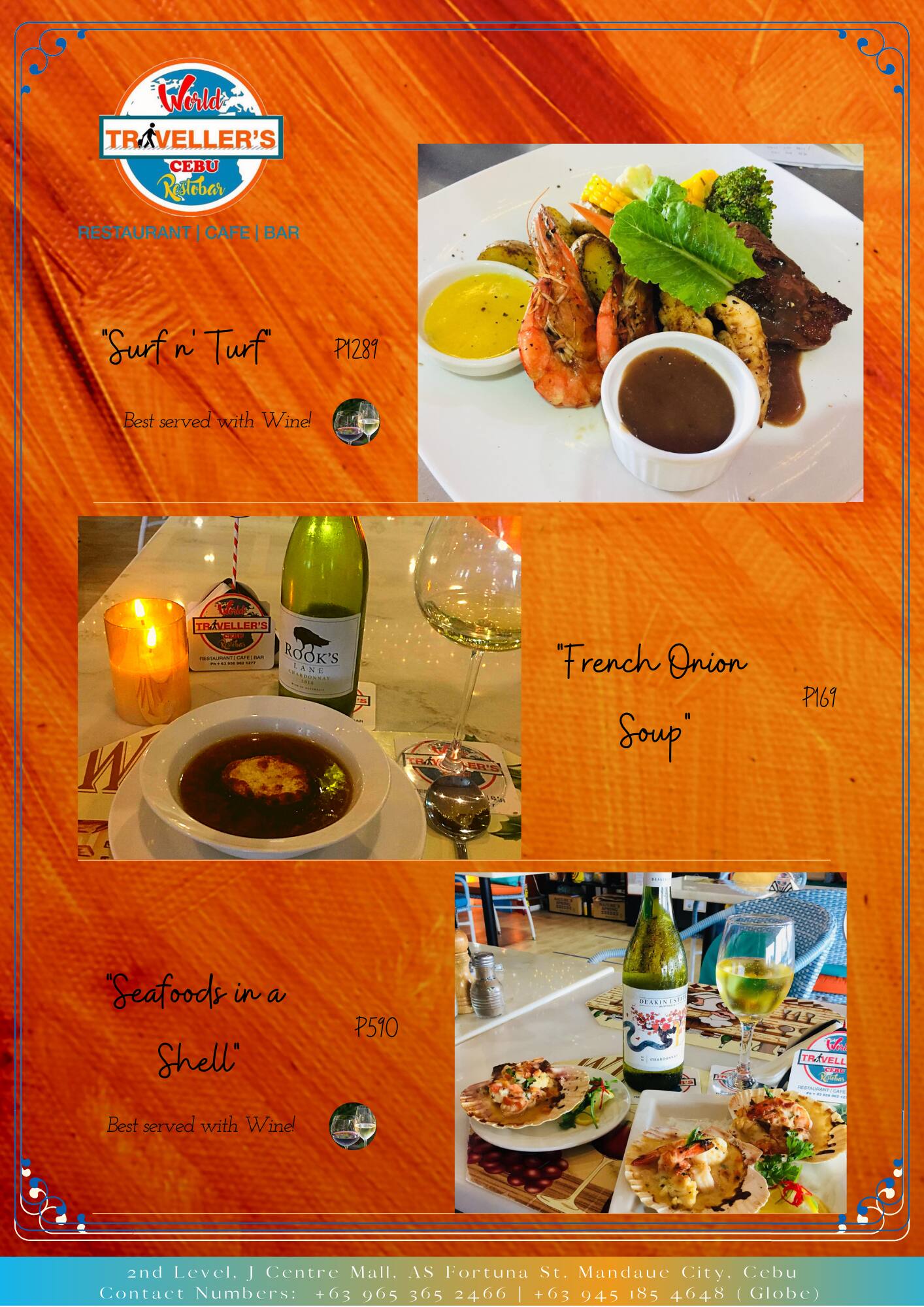 Menu at World Traveller's Cebu Restobar, Mandaue City