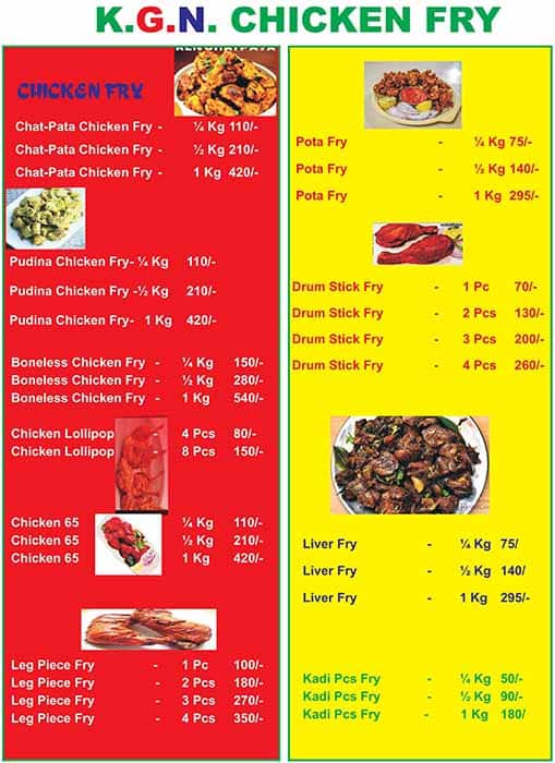 Menu of KGN Chicken Fry, Kharghar, Navi Mumbai