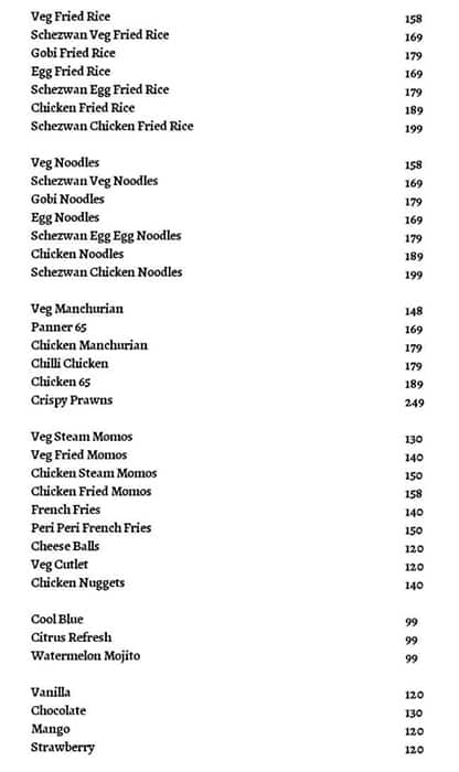 Menu of Chef's Menu, Manikonda, Hyderabad