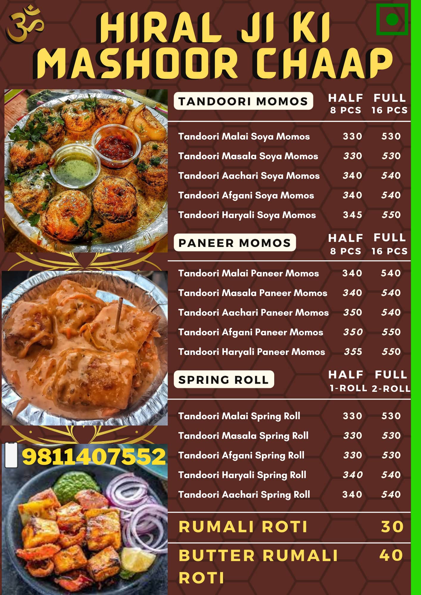 Menu at Hiral Ji Ki Mashoor Chaap, Delhi
