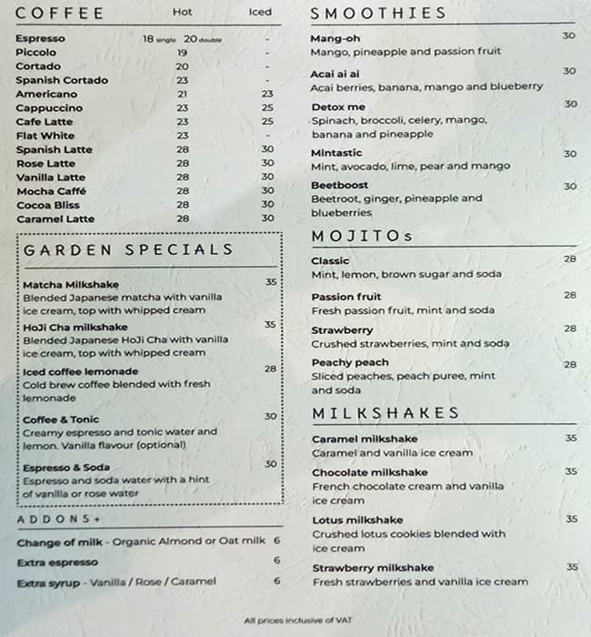 Menu of Ivy's Secret Garden, Al Quoz, Dubai