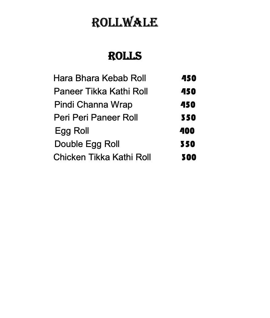 Menu of Roll Waale, Chandigarh Industrial Area, Chandigarh