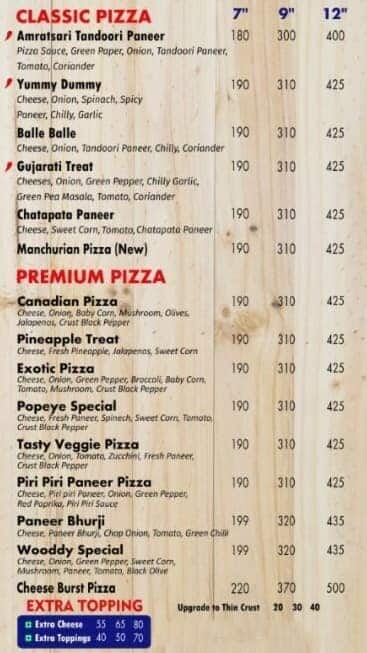 Menu of Wooddy Jhone’s Pizza, Sama, Vadodara
