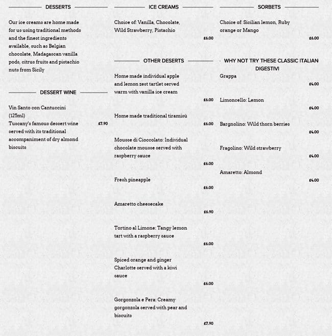 Menu at Delfino Mayfair pizzeria, London