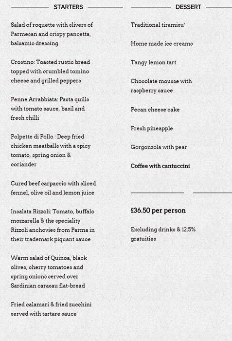 Menu at Delfino Mayfair pizzeria, London