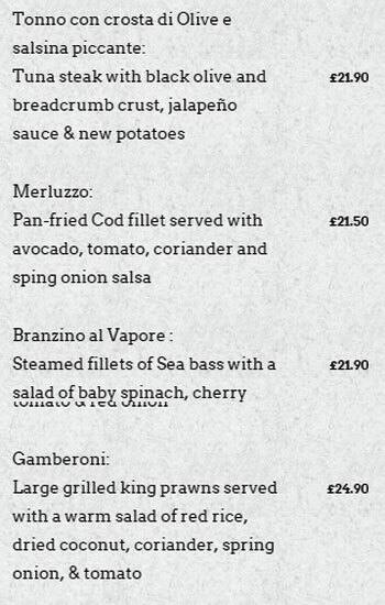Menu at Delfino Mayfair pizzeria, London
