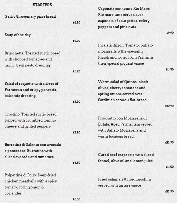 Menu at Delfino Mayfair pizzeria, London