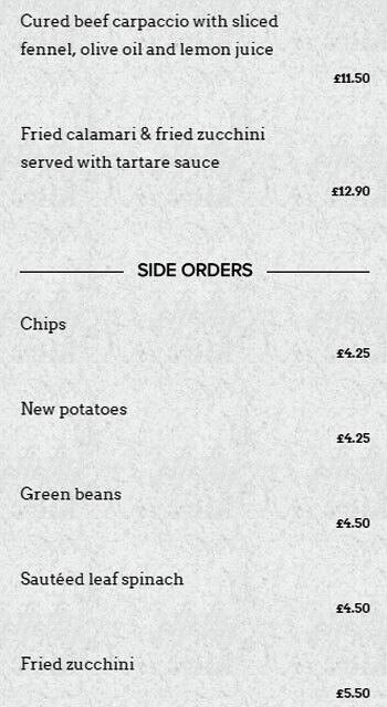 Menu at Delfino Mayfair pizzeria, London