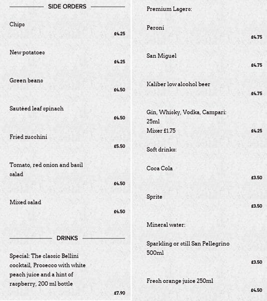 Menu at Delfino Mayfair pizzeria, London