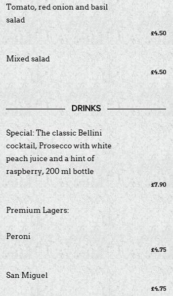 Menu at Delfino Mayfair pizzeria, London