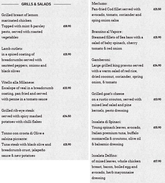 Menu at Delfino Mayfair pizzeria, London