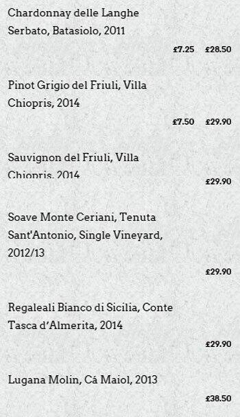 Menu at Delfino Mayfair pizzeria, London