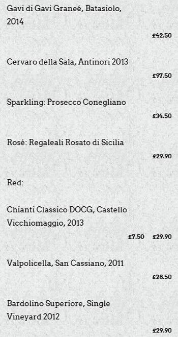 Menu at Delfino Mayfair pizzeria, London