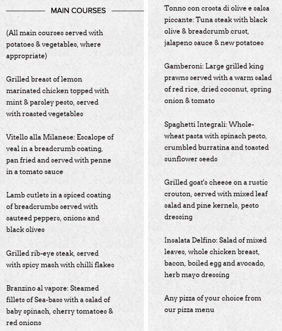 Menu at Delfino Mayfair pizzeria, London