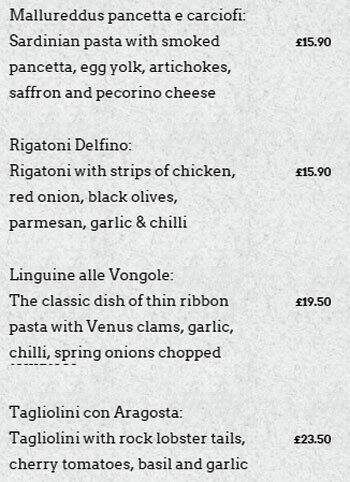Menu at Delfino Mayfair pizzeria, London