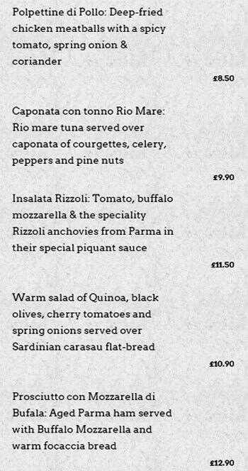 Menu at Delfino Mayfair pizzeria, London