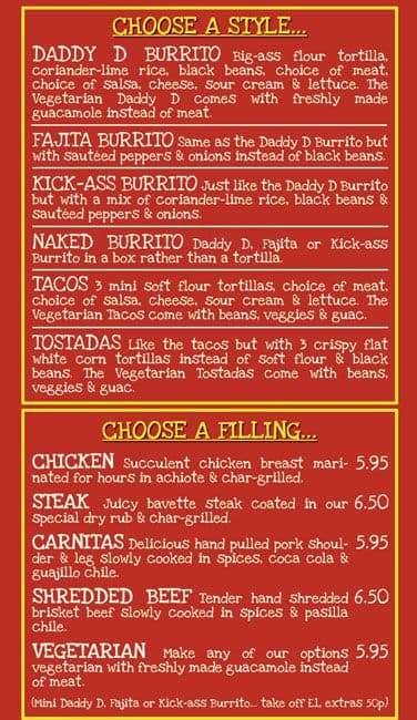 Menu at Daddy Donkey restaurant, London