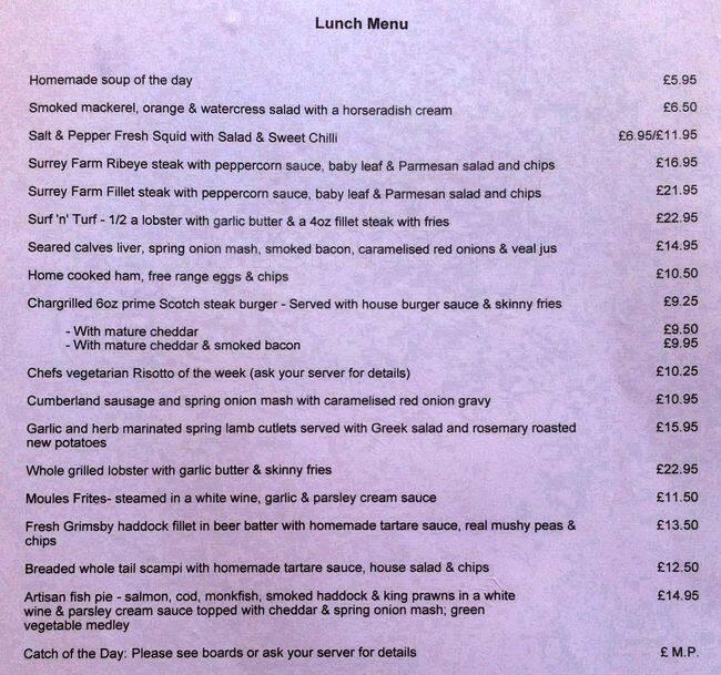 Menu at Running Mare pub & bar, Cobham