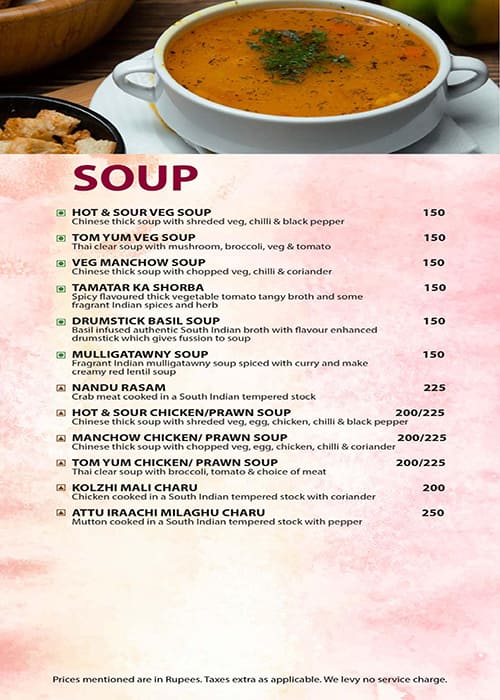 Menu of Symphony, Egmore, Chennai