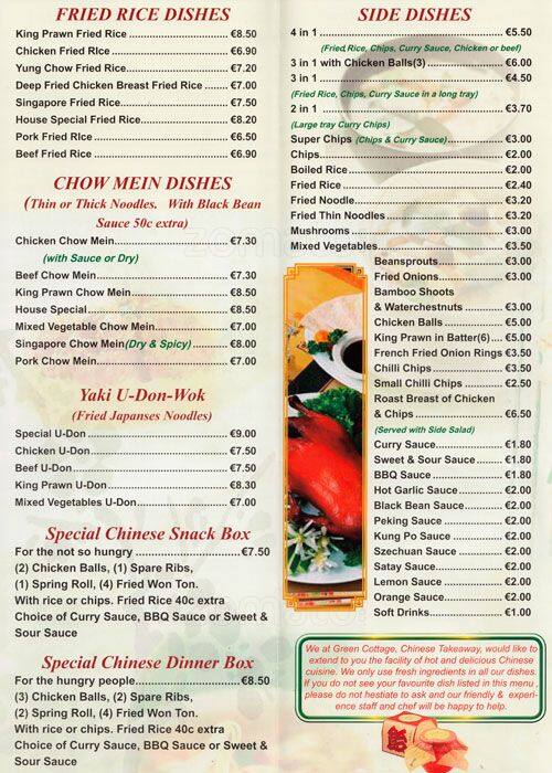 Menu at Green Cottage fast food, Dublin, Townyard House