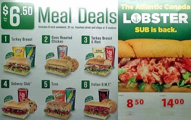 Menu at Subway restaurant, Ottawa, 240 Sparks St. Unit C140