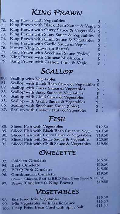 Menu at Chen Yuen restaurant, Ashwood