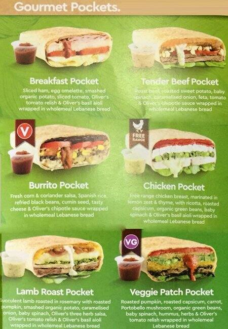 Menu at Oliver's Real Food cafe, Beaconsfield