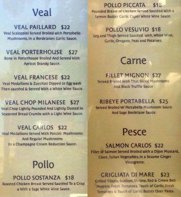 Menu at Carlos & Carlos Restaurant, Arlington Heights