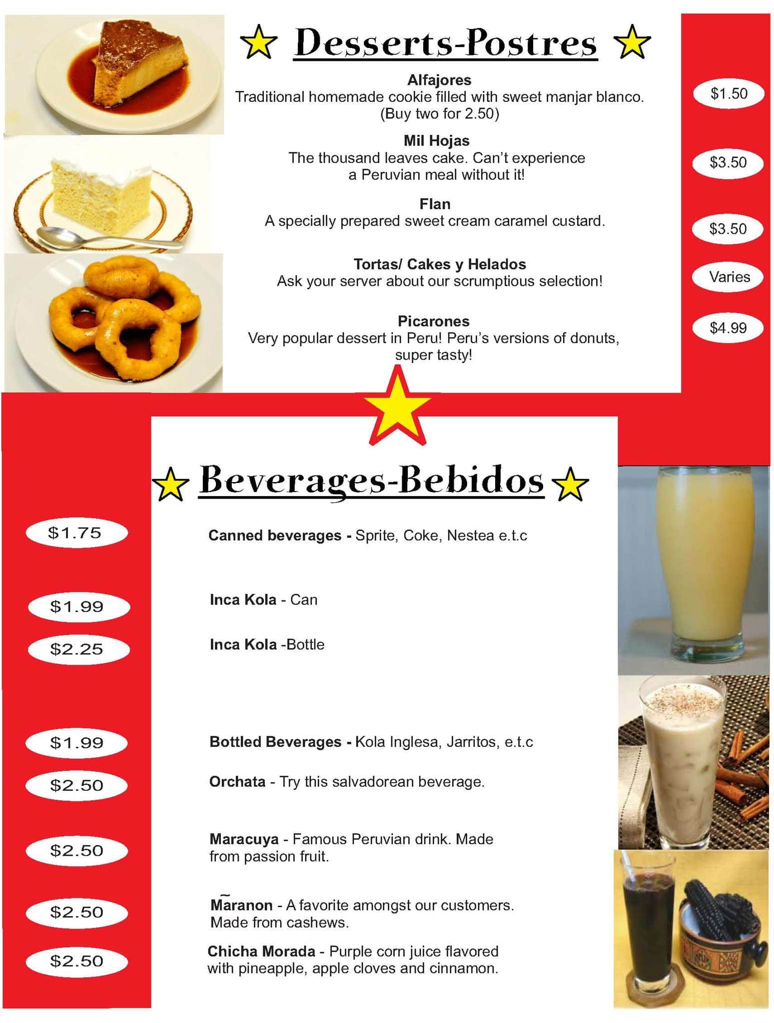 Menu at Mi Peru Restaurante, Gaithersburg