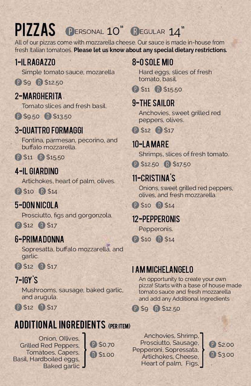 Menu at Don Nicola Pizzeria, Aventura