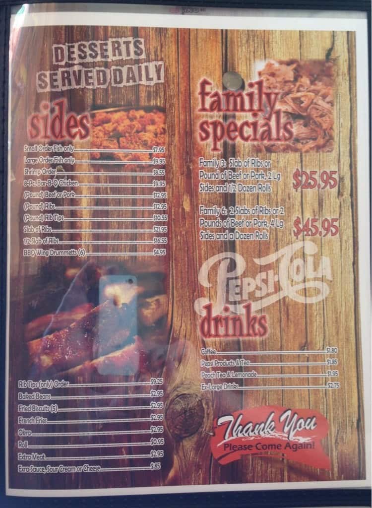 Menu at BBQ Hut, Pine Bluff