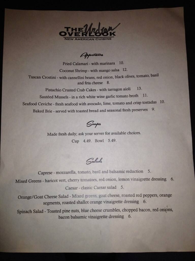 The Urban Overlook Menu, Menu for The Urban Overlook, McAlester ...