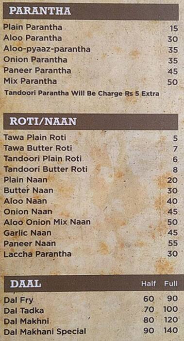 Menu of Aashirwad Restaurant, Laxmi Nagar, New Delhi