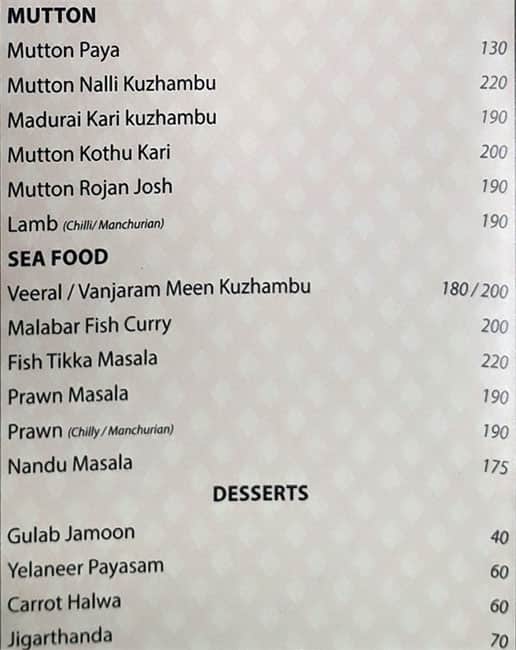 Menu at Vellore Cafe, Vellore, W48M+4JH