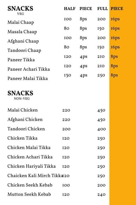 Menu of Chacha Ka Dhaba, Mayur Vihar Phase 3, New Delhi