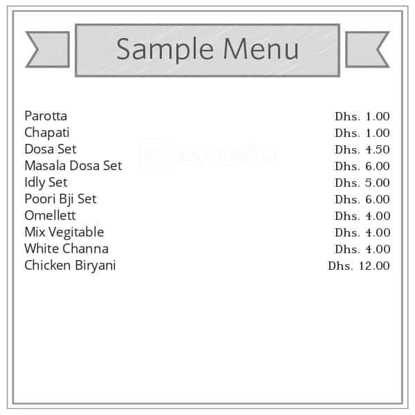 Menu at Original Royal Taste cafeteria, Abu Dhabi