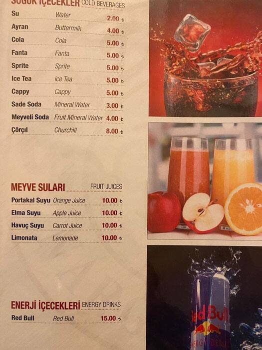 Menu at Sadabad Cafe & Nargile, Istanbul