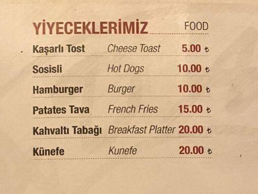 Menu at Sadabad Cafe & Nargile, Istanbul