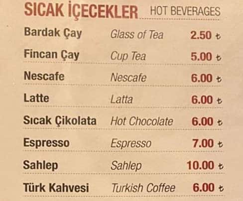 Menu at Sadabad Cafe & Nargile, Istanbul
