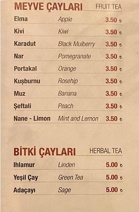 Menu at Sadabad Cafe & Nargile, Istanbul