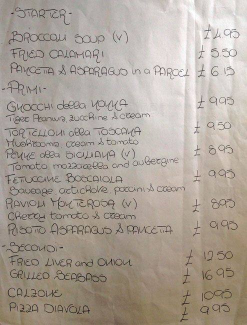 Menu at Bon Gusto pub & bar, London