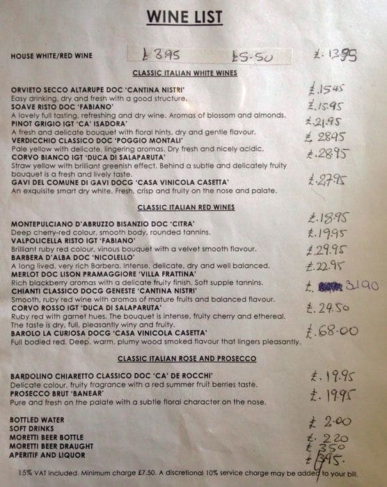 Menu at Bon Gusto pub & bar, London
