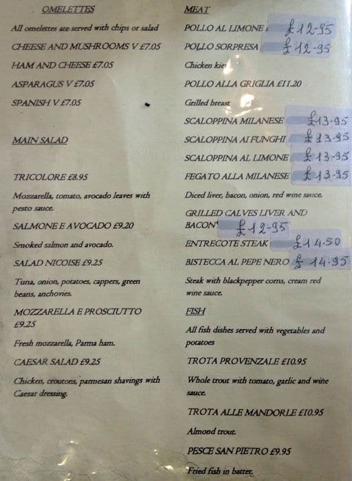 Menu at Bon Gusto pub & bar, London