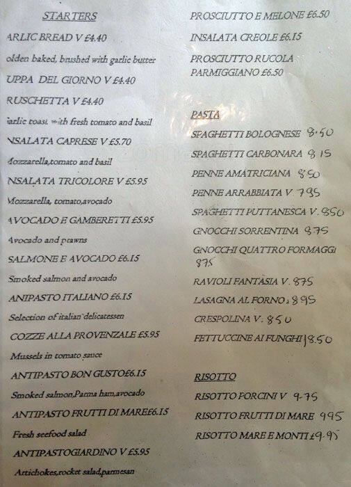 Menu at Bon Gusto pub & bar, London