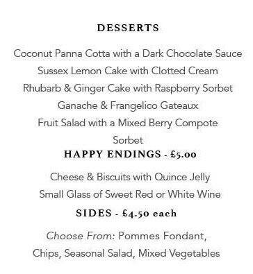 Menu at Proud City club, London, 1 Mark Lane Opposite Fenchurch St Station